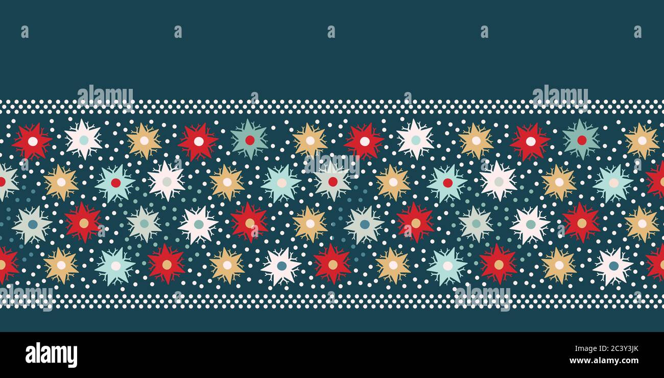 Hand drawn abstract winter snowflakes border pattern. Stylish crystal ...