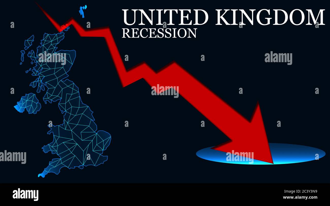 United Kingdom map with arrow indicated recession. 3d rendering Stock ...