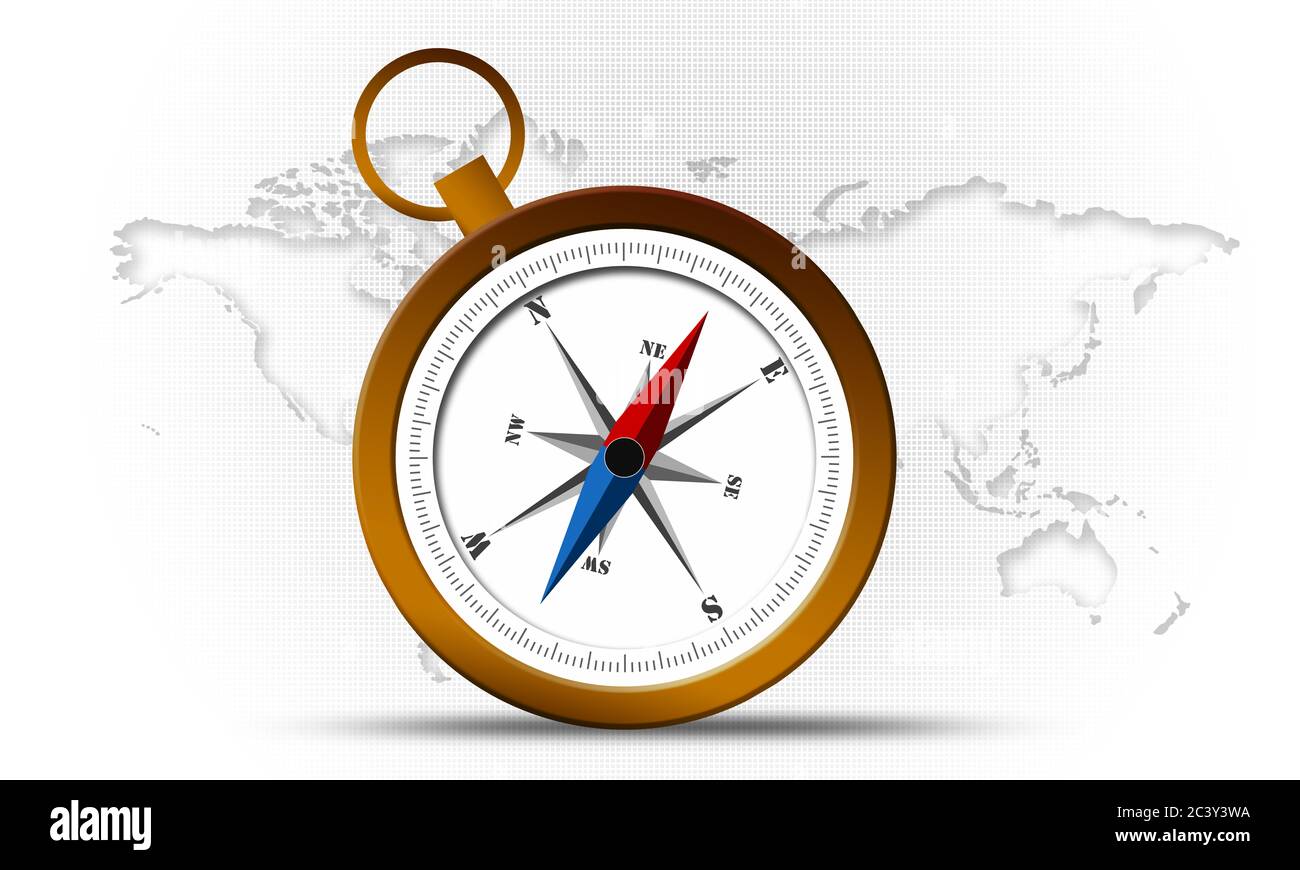 Compass on world map with white background,3d rendering Stock Photo - Alamy