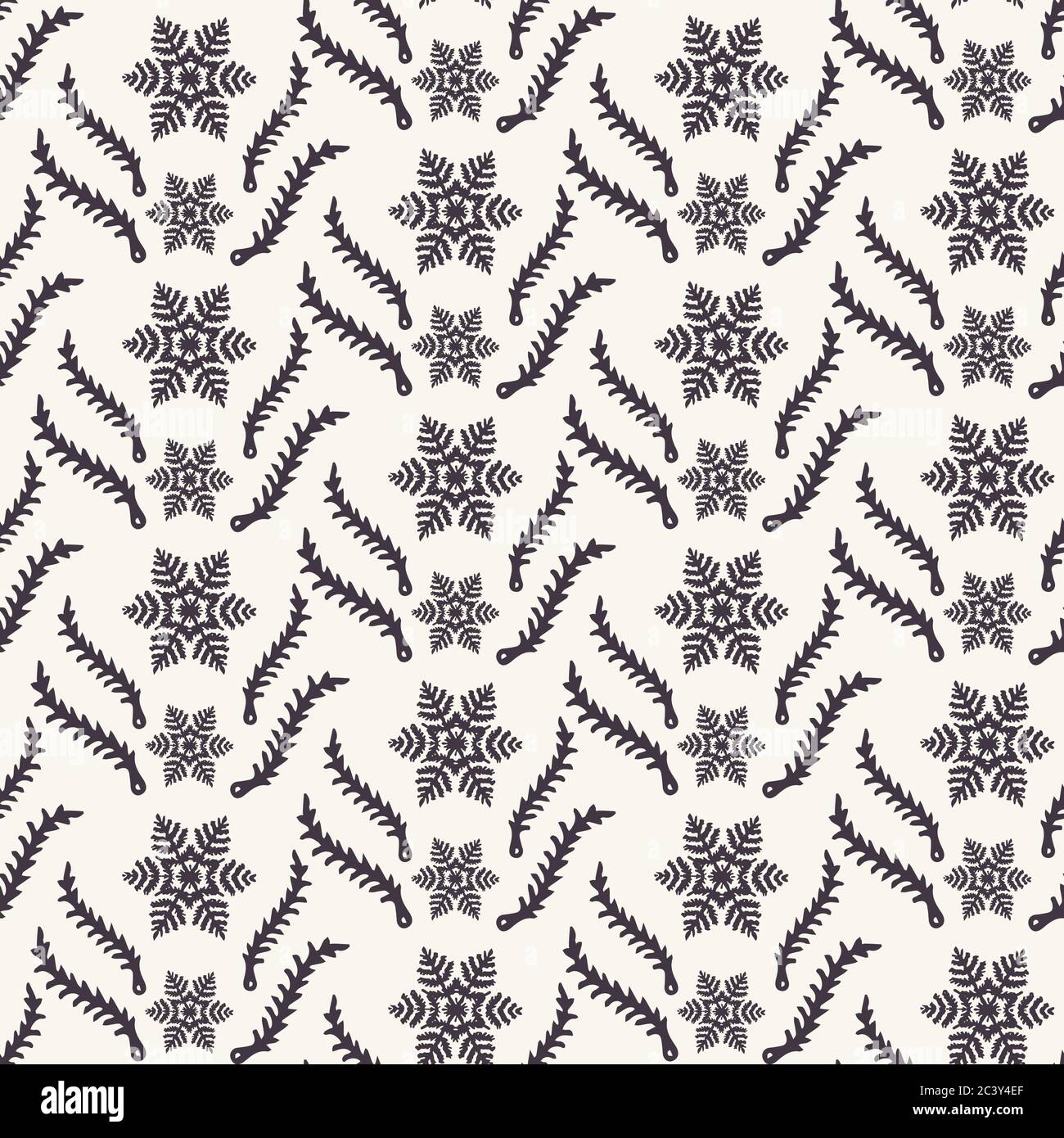 Hand drawn abstract winter snowflakes pattern. Stylish crystal stars ...