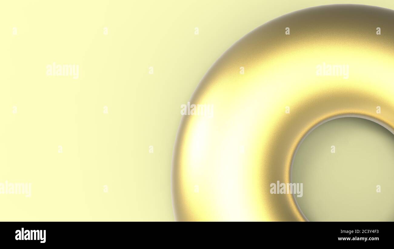 abstract 3d render gold metal donuts circle on a yellow background ...