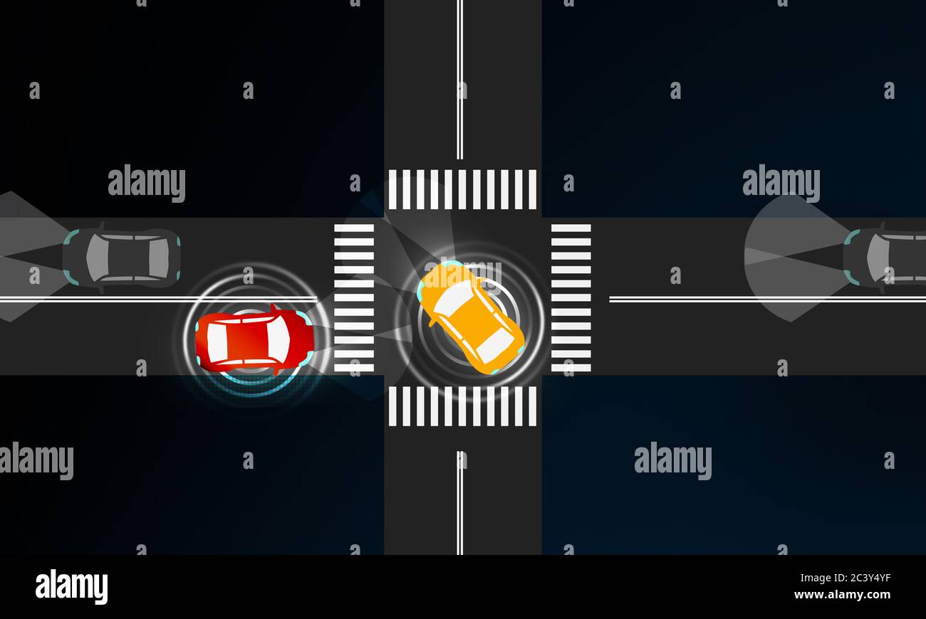 Communication that connects cars to devices on the road, 3d rendering ...