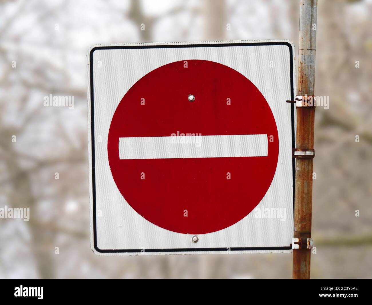 a No Entry road side with a read circle and a white bar Stock Photo - Alamy