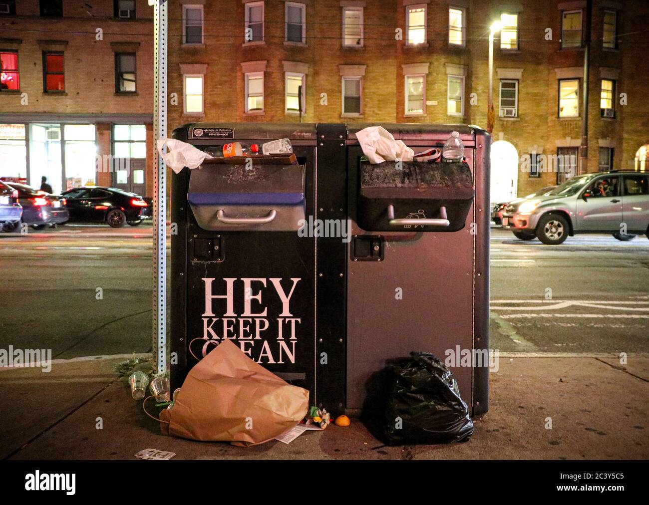 Overflowing garbage cans in Boston Stock Photo - Alamy