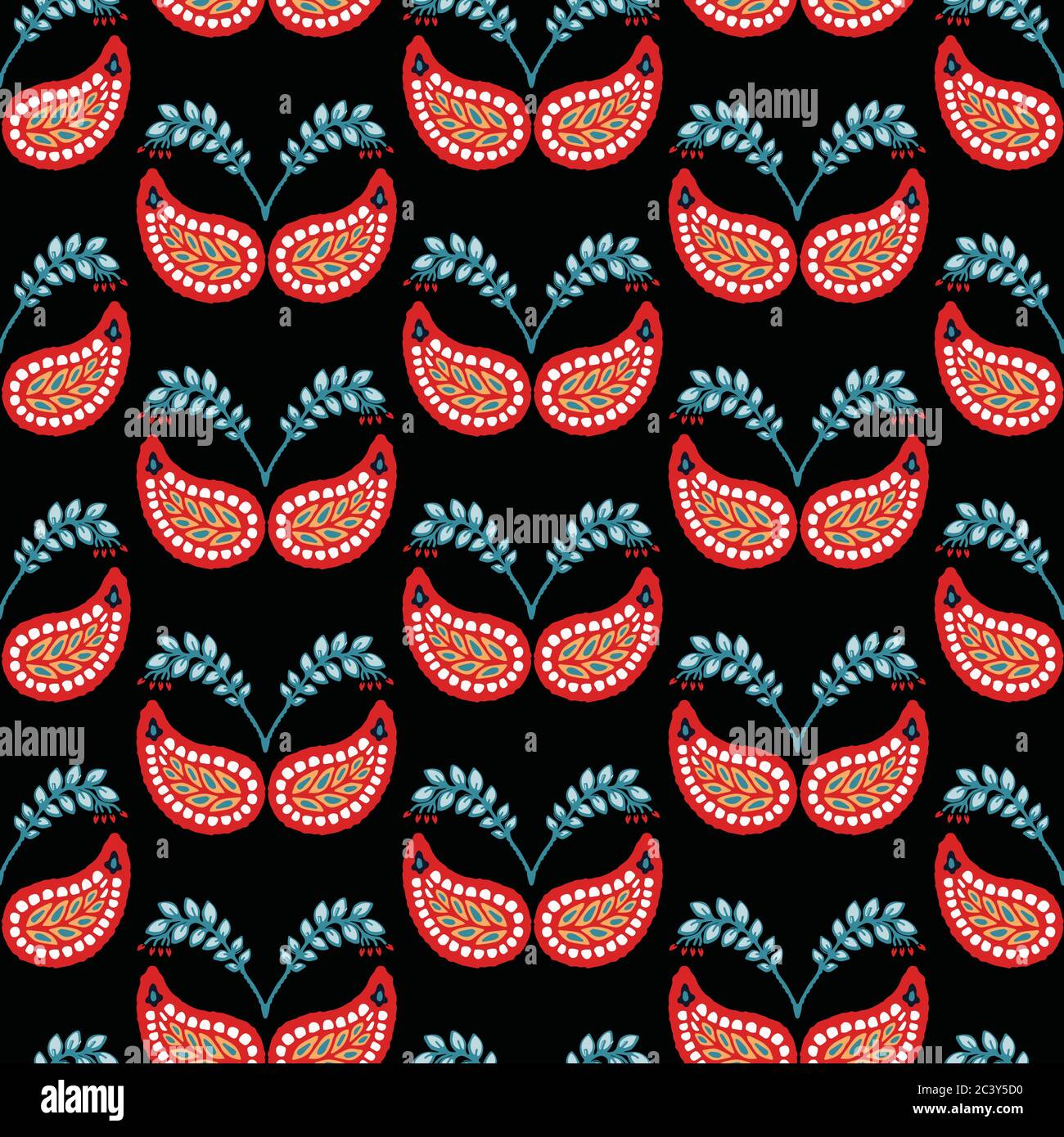 Boho flower paisley all over print. Seamless vector repeating pattern ...