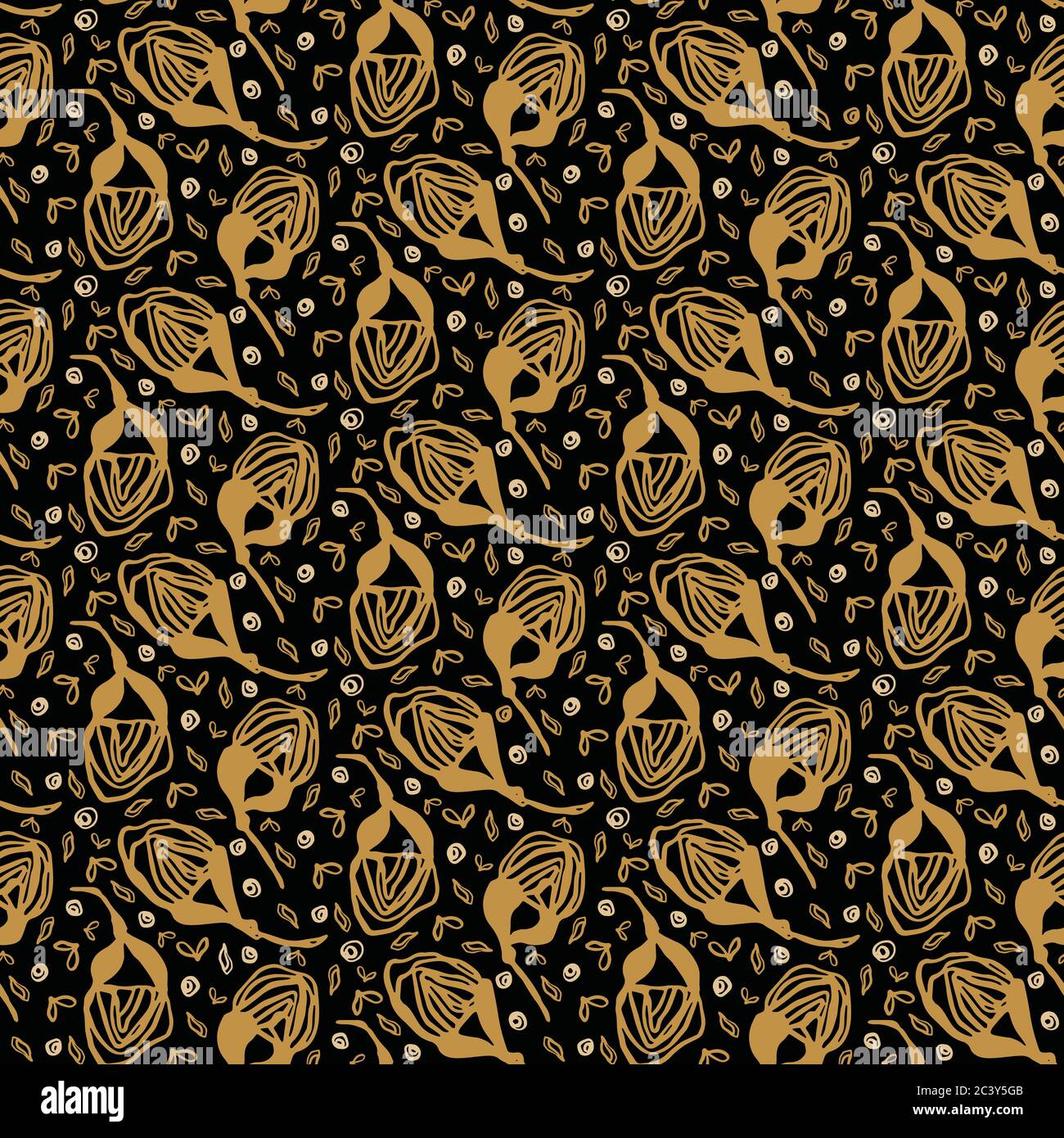 Hand drawn floral tossed pattern. Vector seamless background. Stylized ...