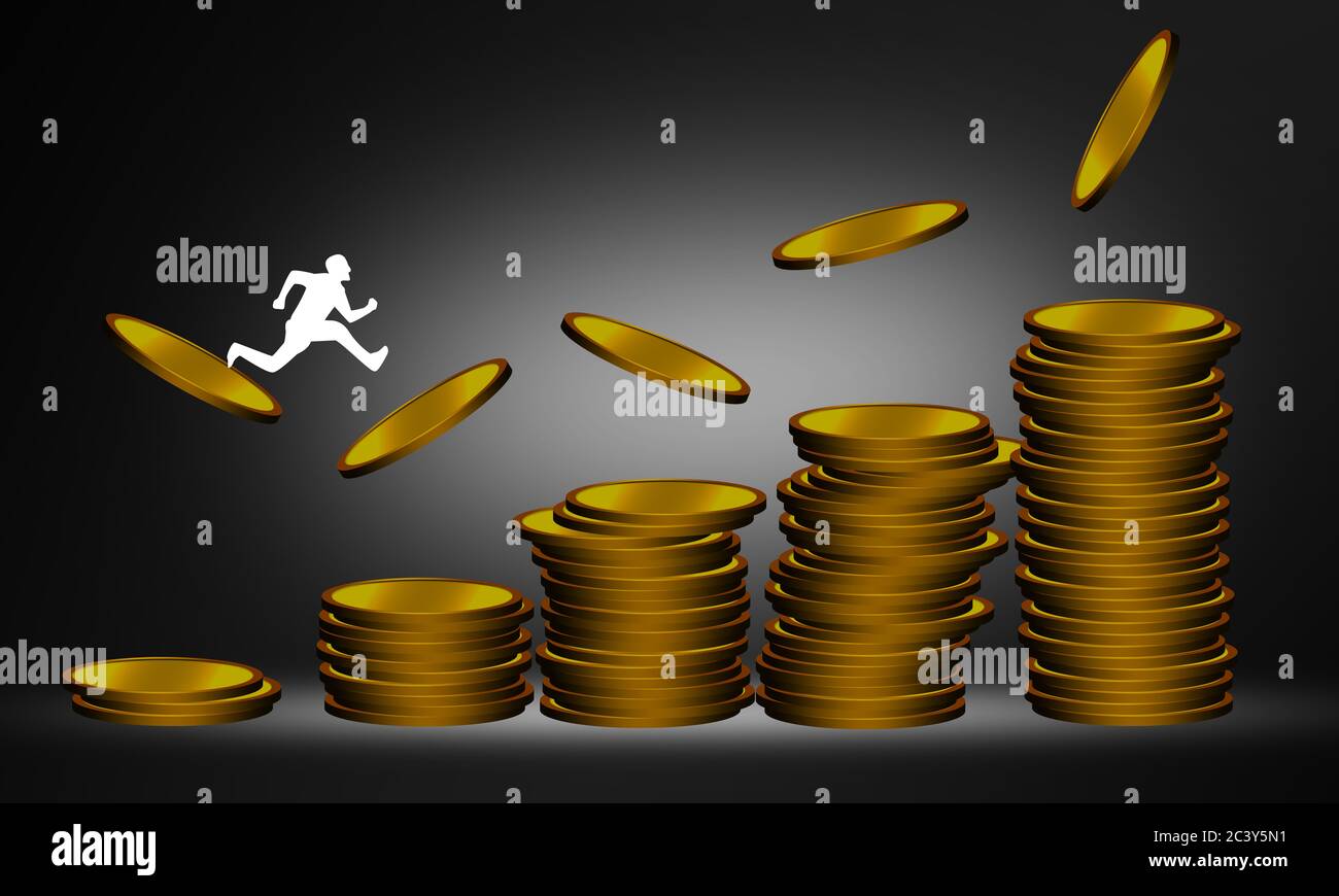 Jump to higher column of money. Business success concept Stock Photo ...