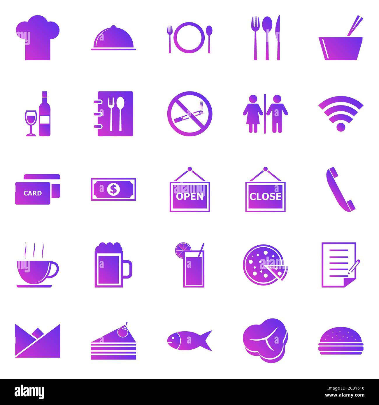 Restaurant gradient icons on white background, stock vector Stock ...