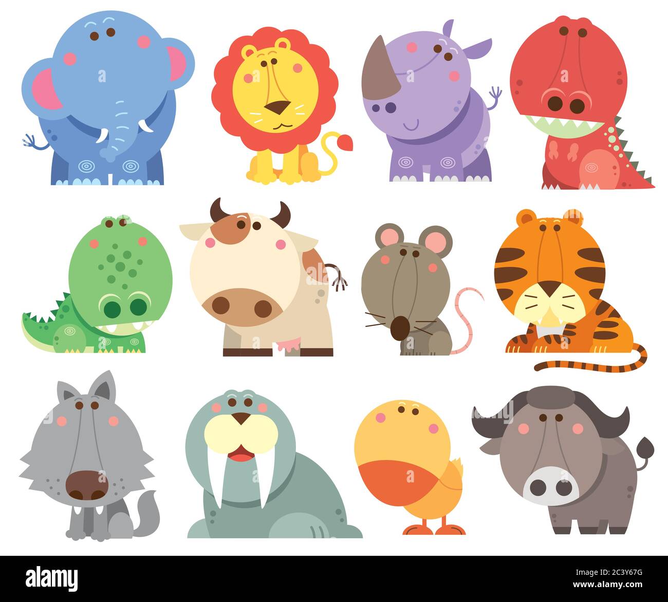 Cute Cartoon Wild and Farm Animals Stock Vector Image & Art - Alamy