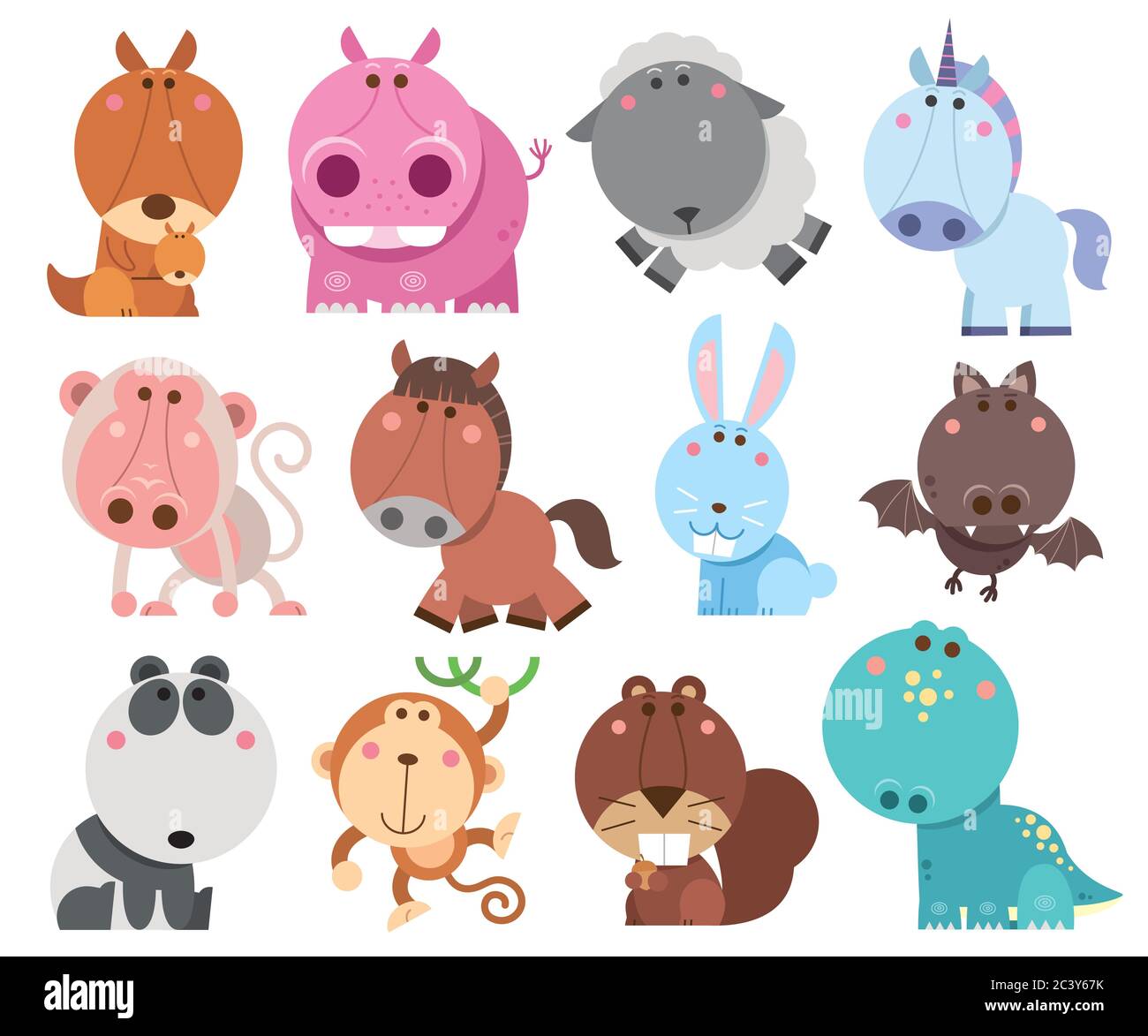 Cute Cartoon Animals in a Fun and Whimsical Style Stock Vector Image ...