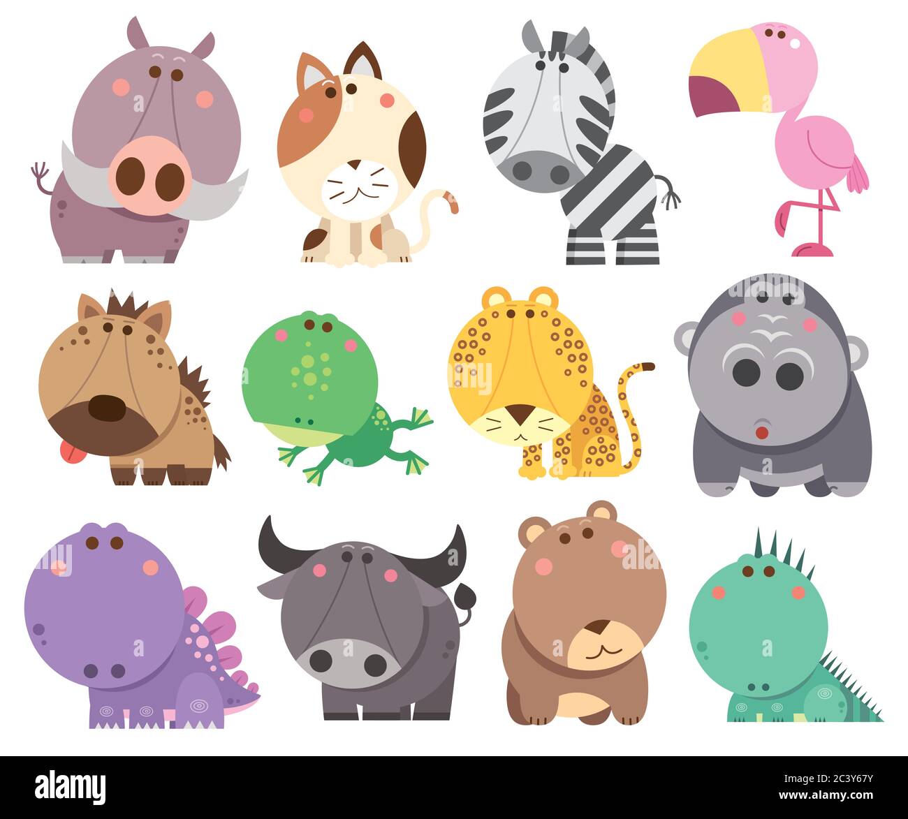 Cute Wild Animals Collection Adorable Cartoon Safari and Jungle ...