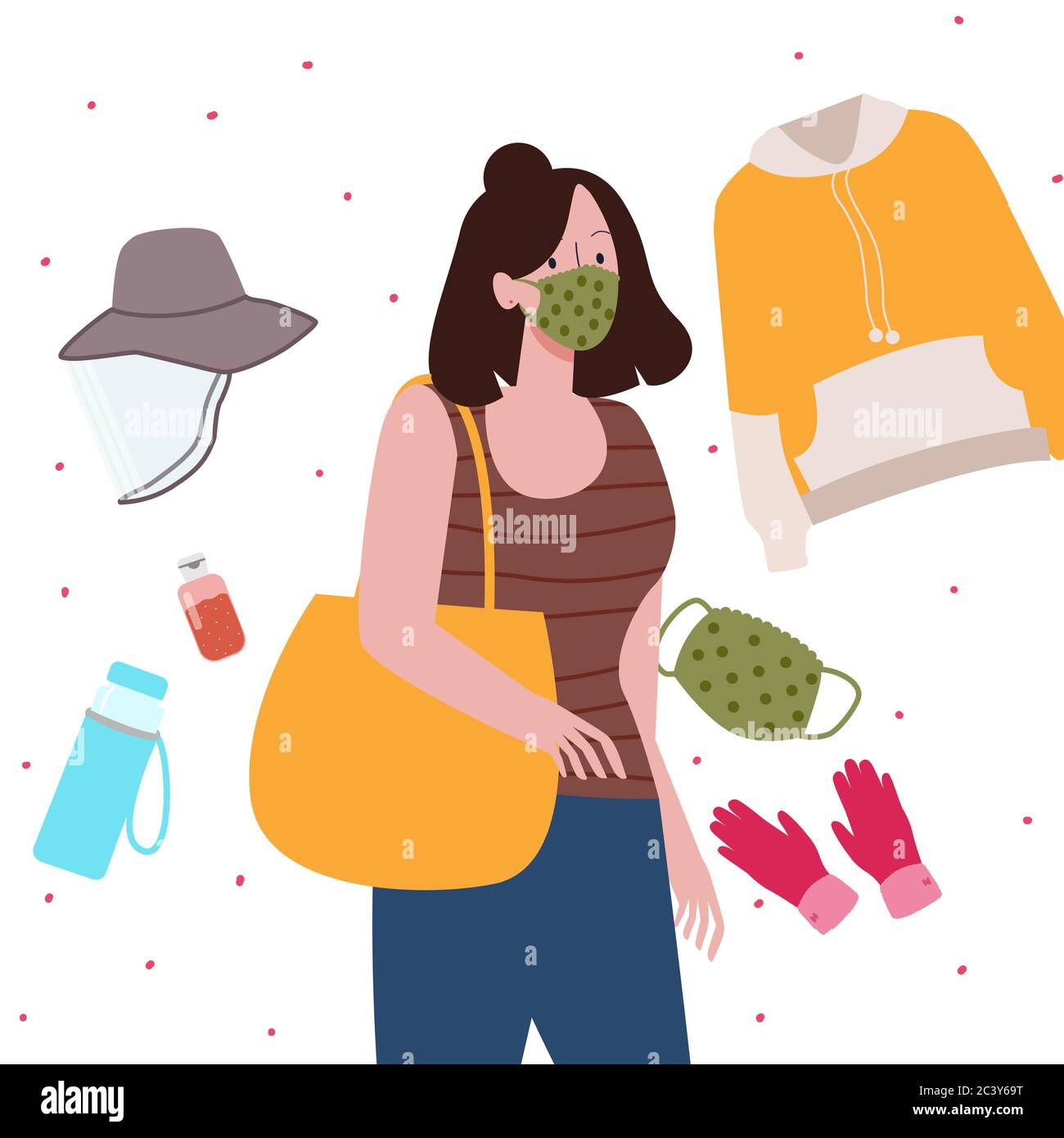Women prepare item brought in bag leaving house jacket hand sensitizers ...