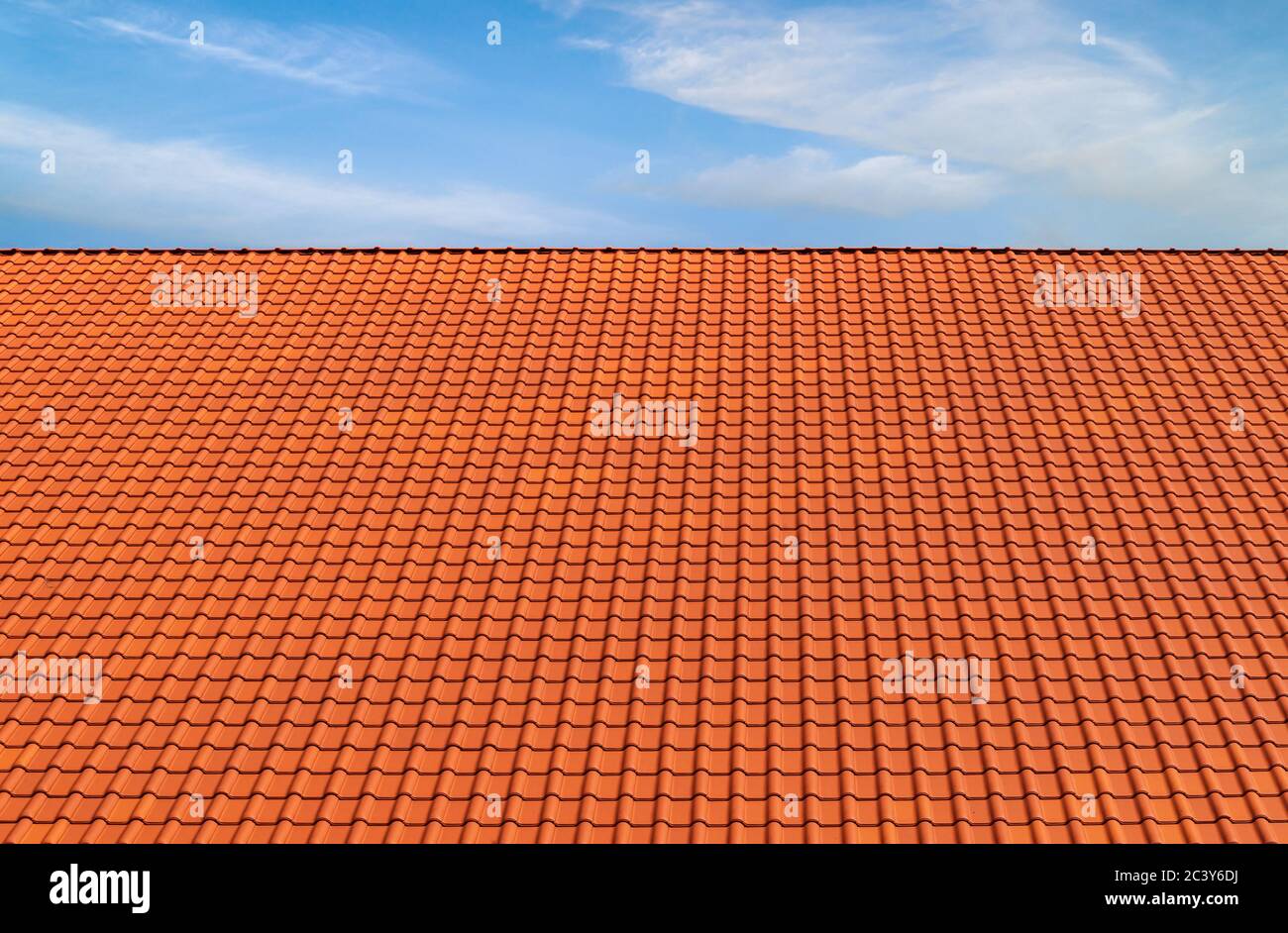 Terracotta roofing tile pattern blue sky white clouds background Stock ...