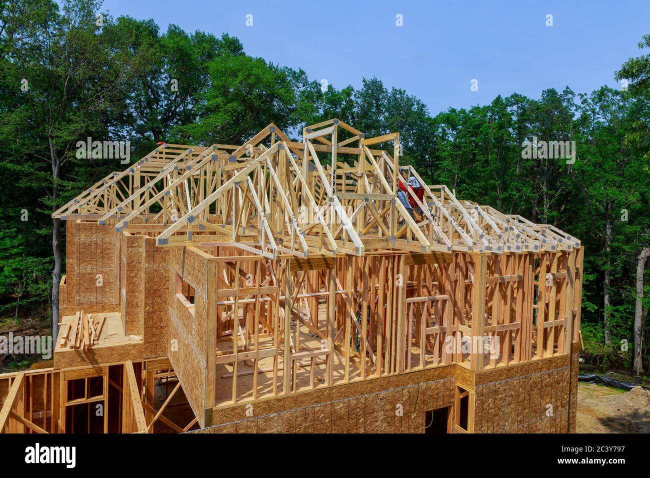 Wooden roof framework on stick built home residential under ...