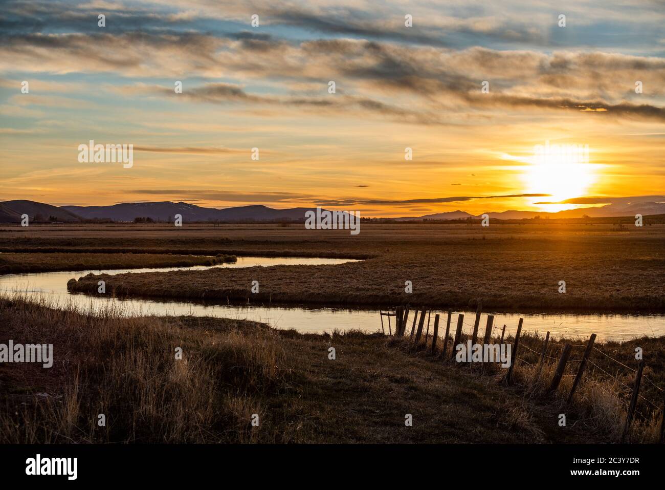 USA, Idaho, Picabo, Sunset over Silver Creek Stock Photo - Alamy