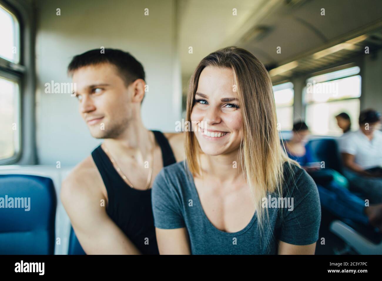Two people sitting in train hi-res stock photography and images - Alamy