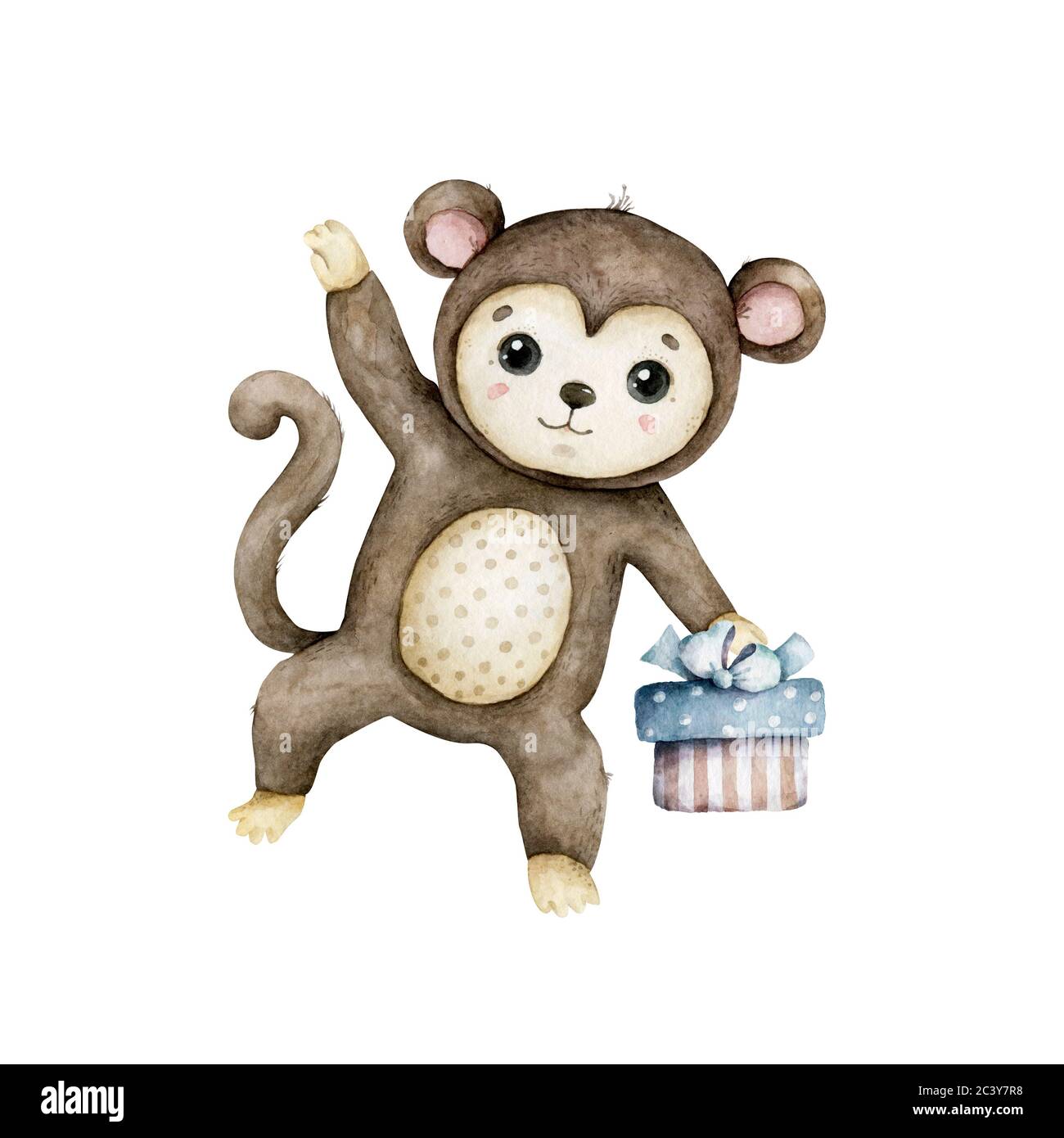 Cute baby Hippo with monkey Hand drawn adorable watercolor african ...