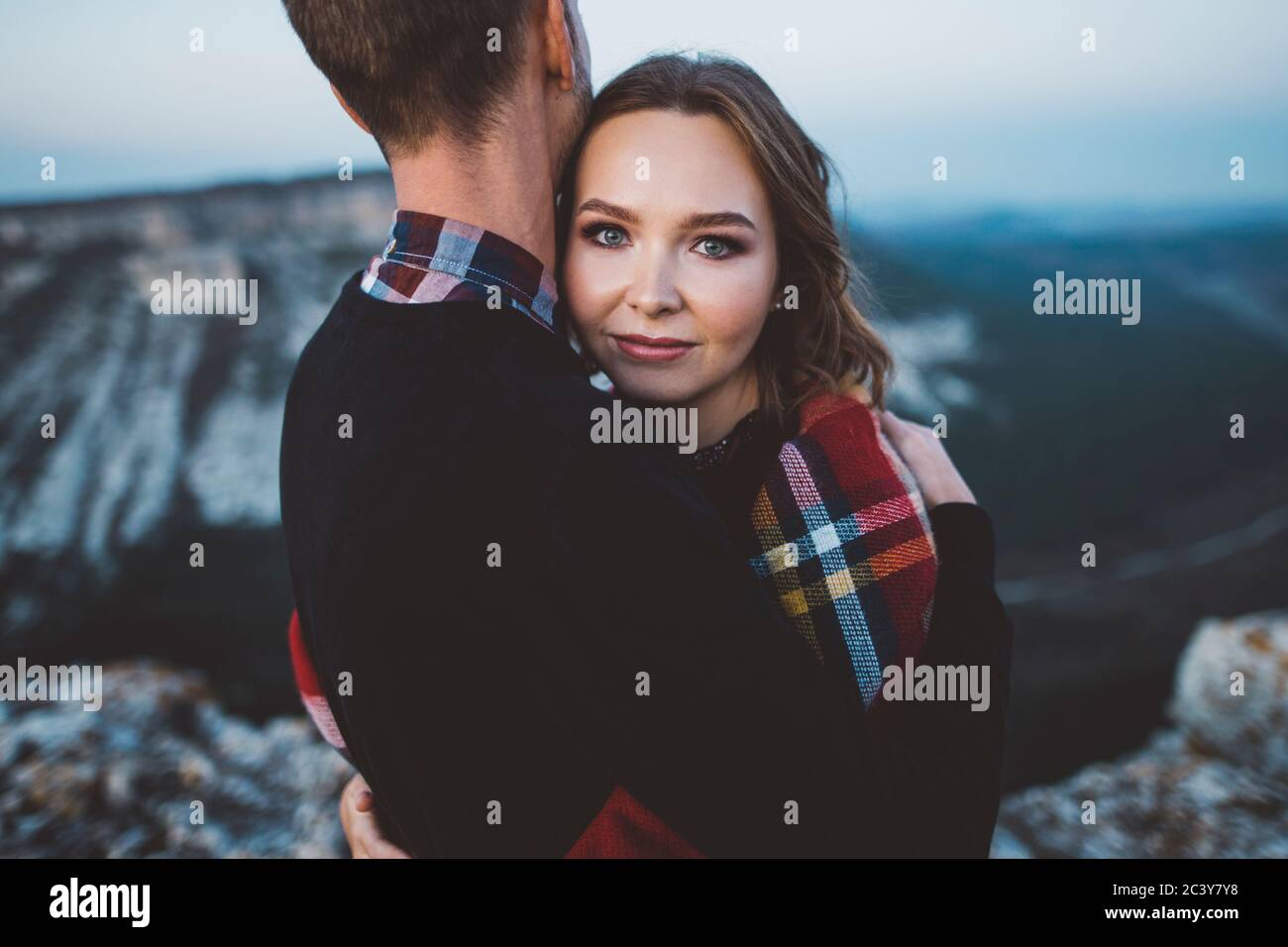 Ukraine, Crimea, Young couple hugging near canyon Stock Photo - Alamy