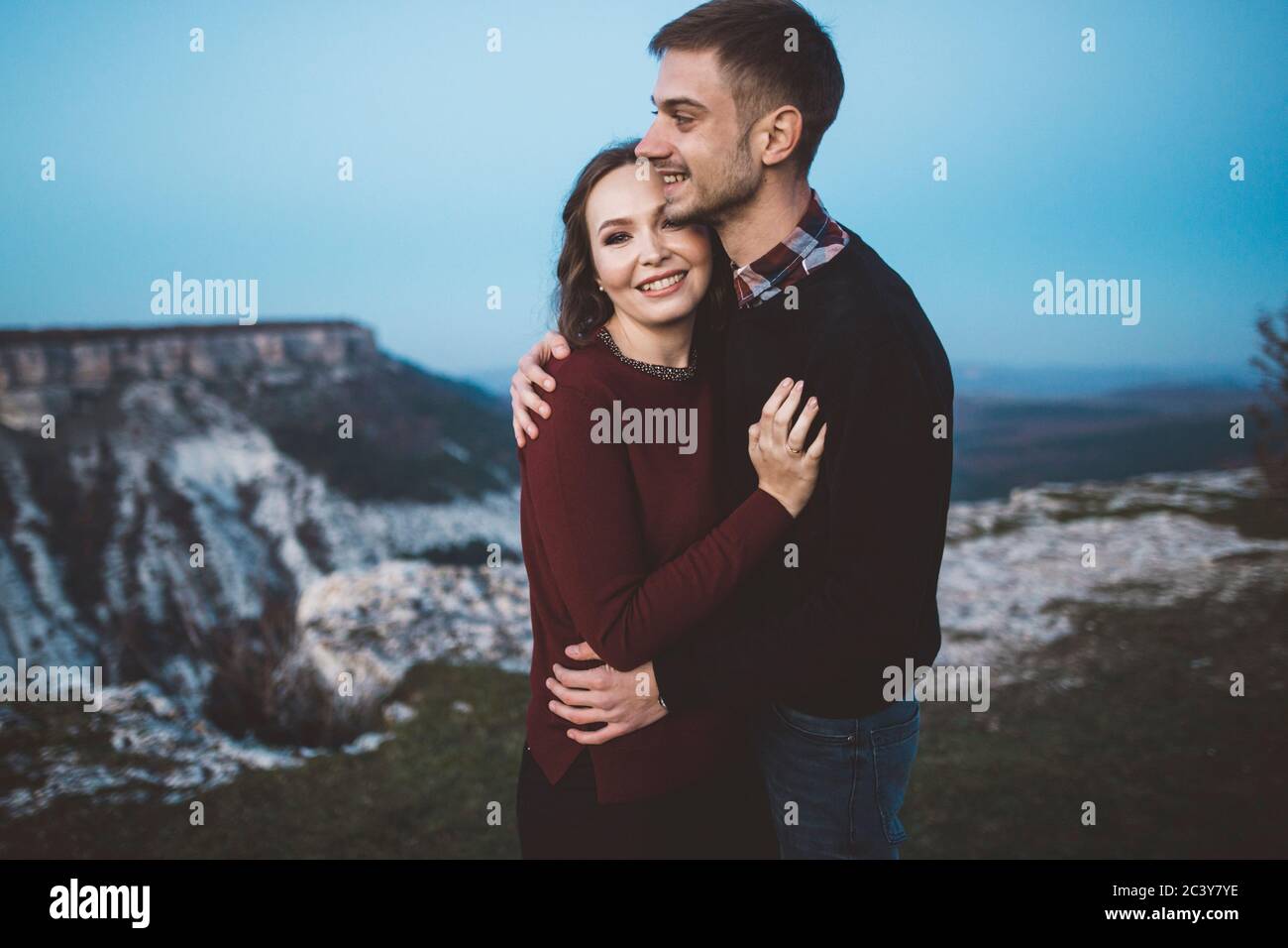 Ukraine, Crimea, Young couple hugging near canyon Stock Photo - Alamy