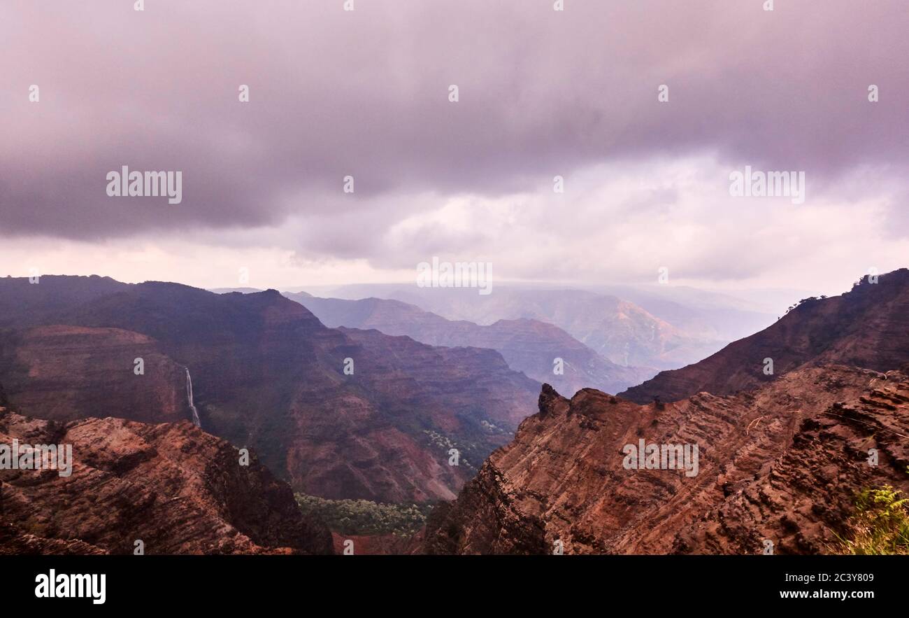 USA, Hawaii, Kauai, Na Pali, Waterfall in mountains Stock Photo - Alamy