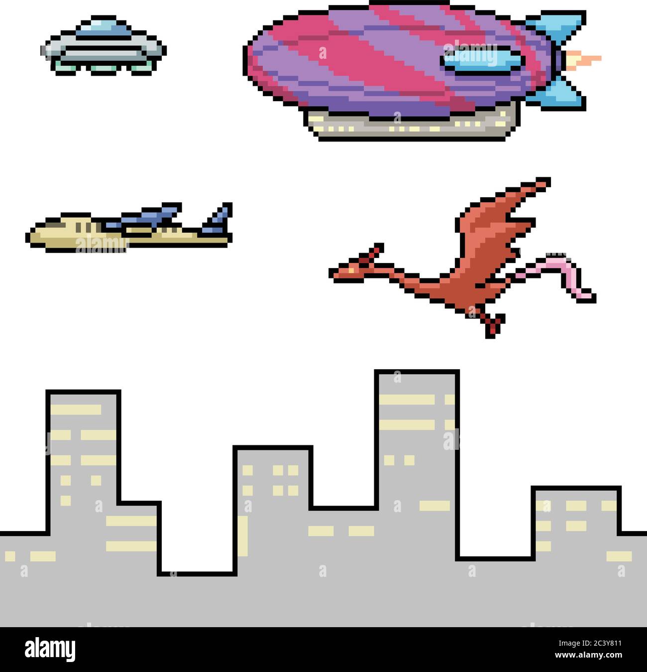 vector pixel art flying object isolated set Stock Vector Image & Art ...