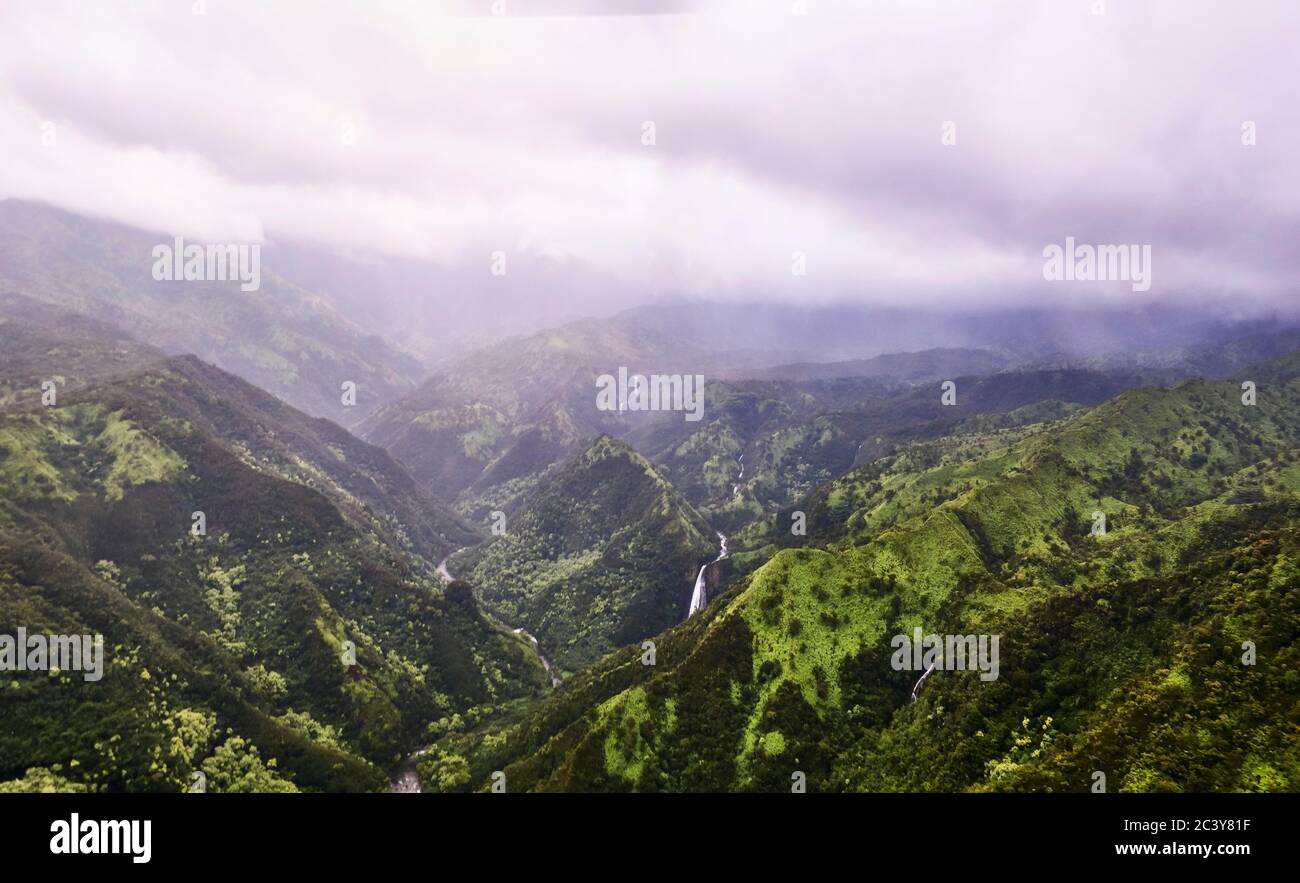 USA, Hawaii, Kauai, Na Pali, Waterfall in mountains Stock Photo - Alamy
