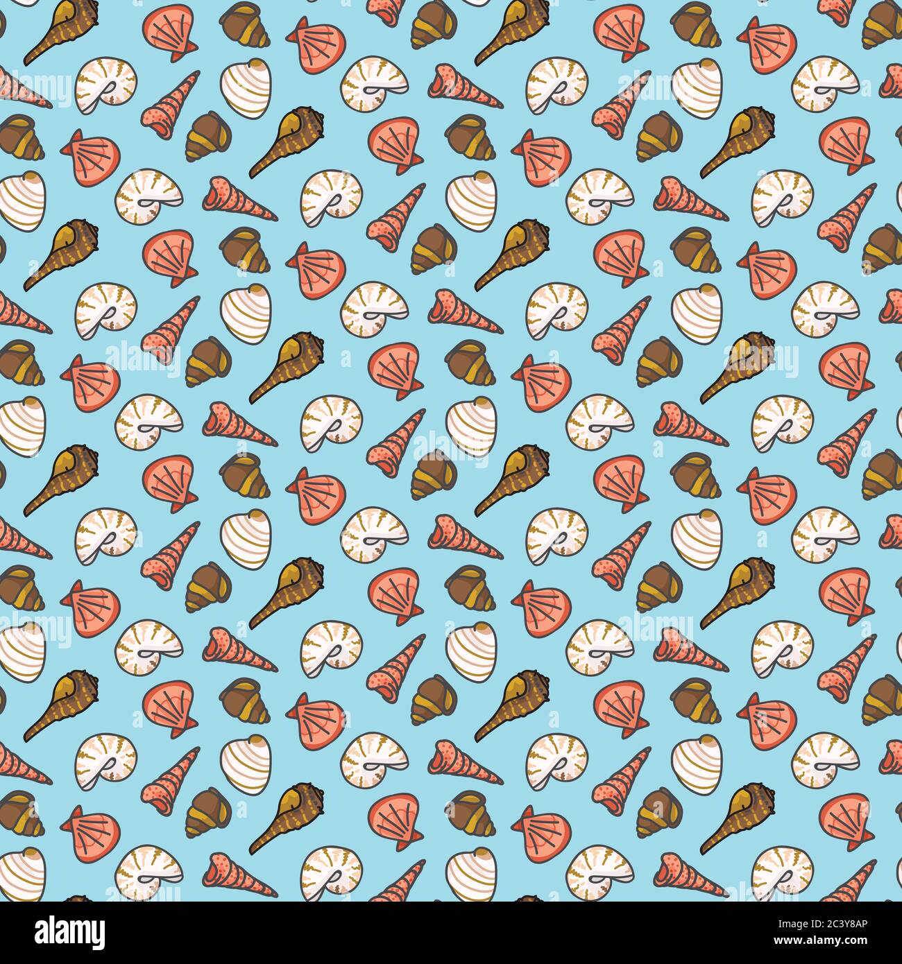 Cute random sea shell stripe cartoon seamless vector pattern. Hand ...
