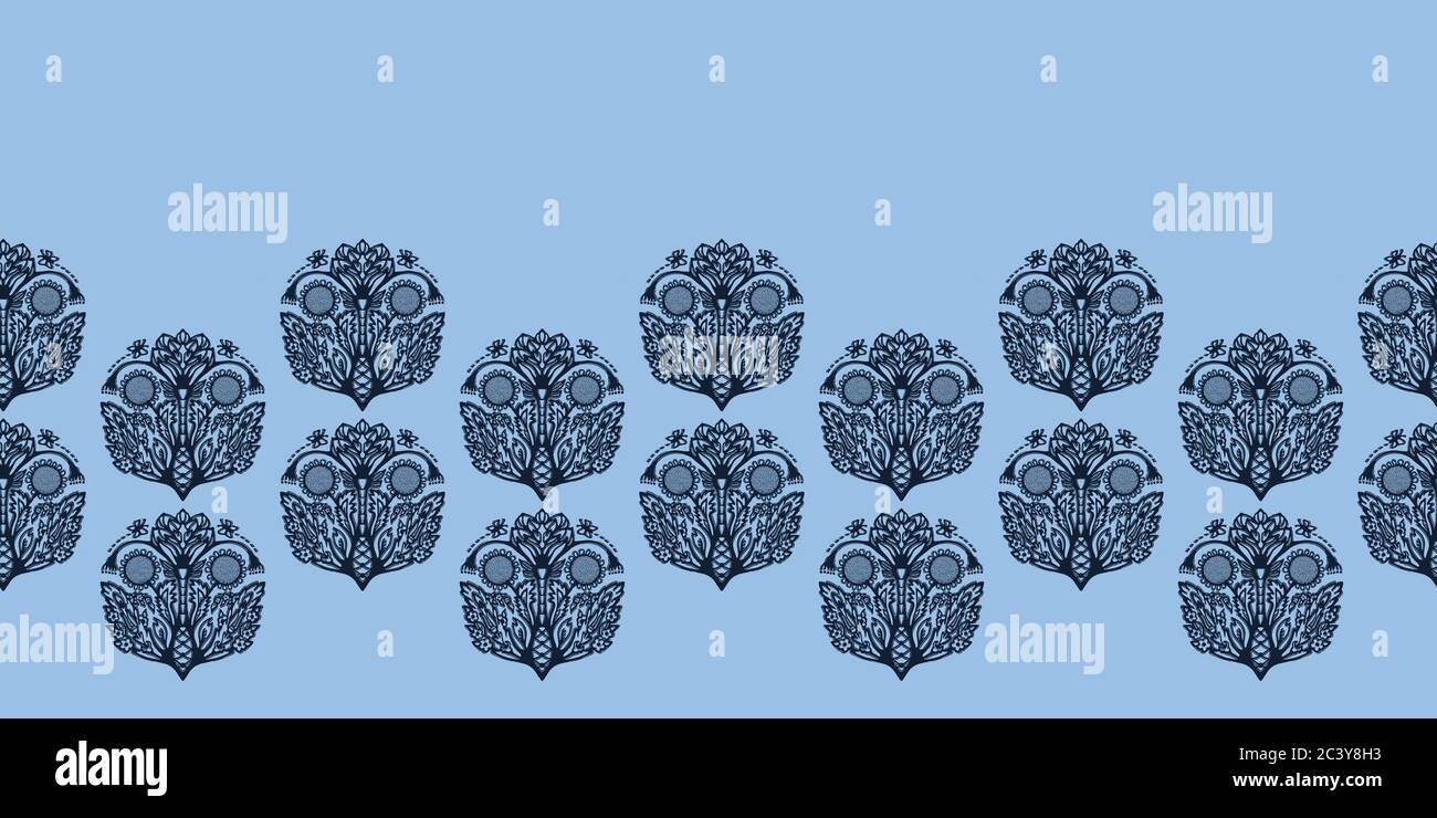 Indigo blue flower motif Japanese style. pattern. Hand drawn paisley ...