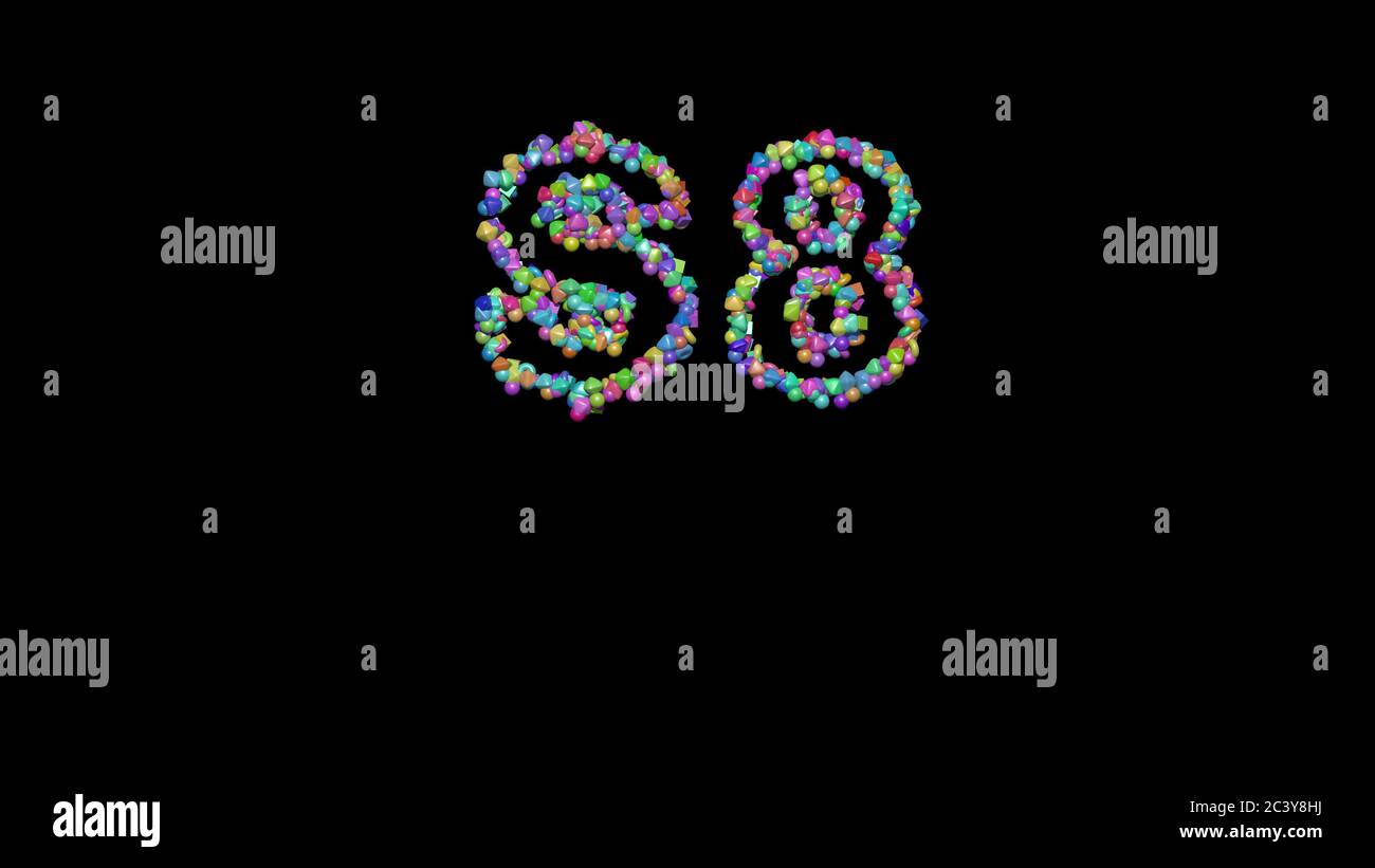 Colorful 3D writing of $8 text with small objects over a dark ...