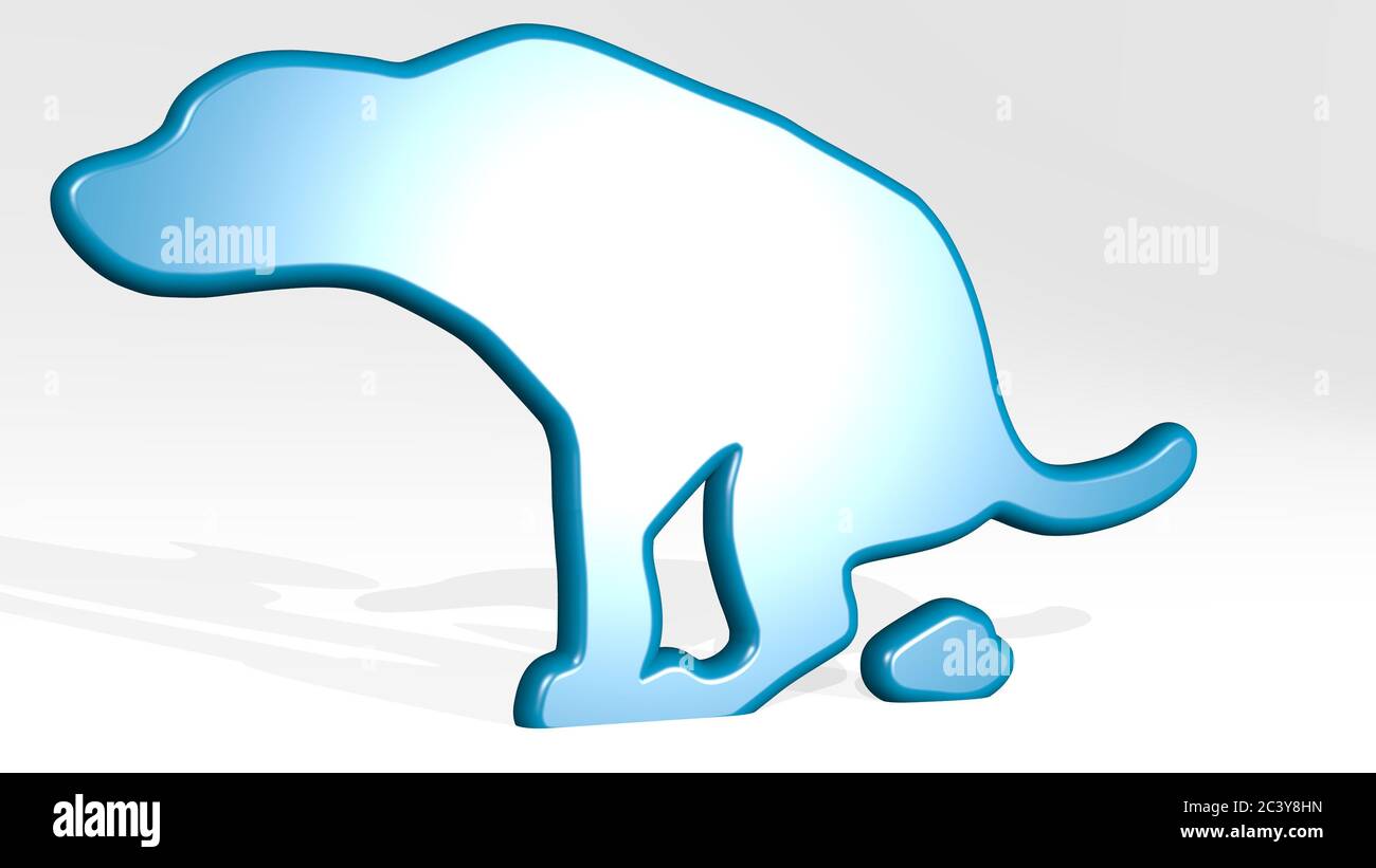 illustration dog: DOG POOPING on the wall. 3D illustration of metallic ...