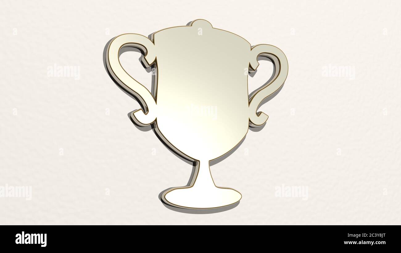 achievement design: TROPHY on the wall. 3D illustration of metallic ...