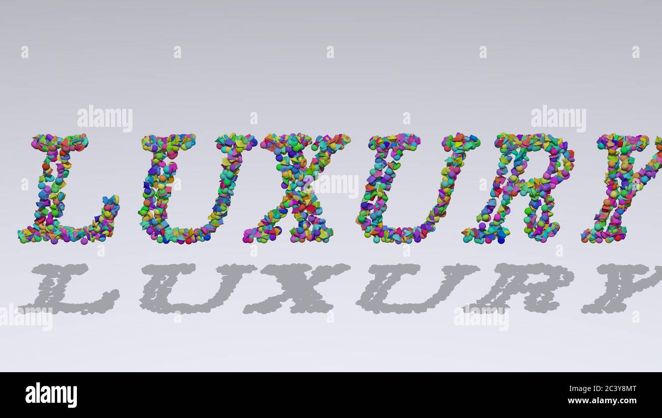 luxury: 3D illustration of the text made of small objects over a white ...