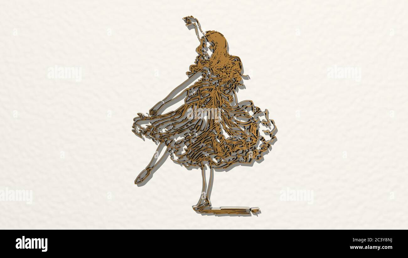 illustration card: happy girl dancing made by 3D illustration of a ...