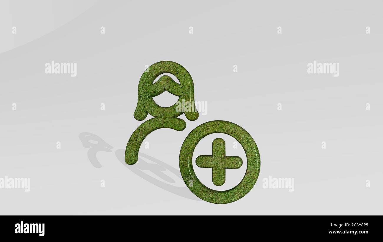 white background icon single woman actions add on the wall. 3D ...
