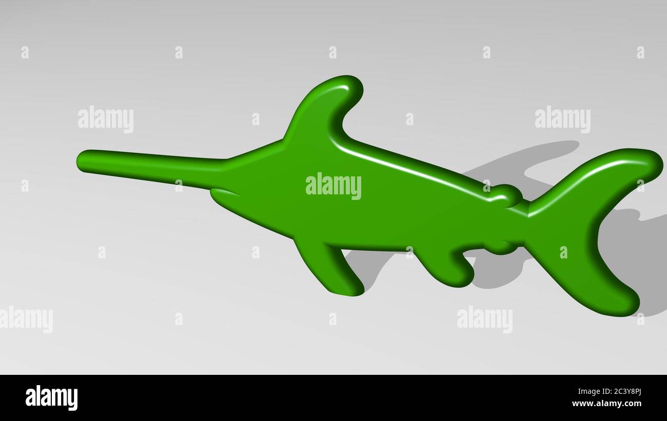 swordfish swordfish on the wall. 3D illustration of metallic sculpture ...