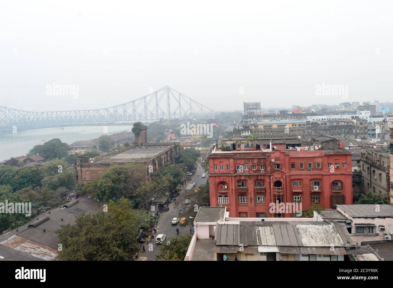 Howrah Bridge Landscape view on a cloudy day against cloud sky ...