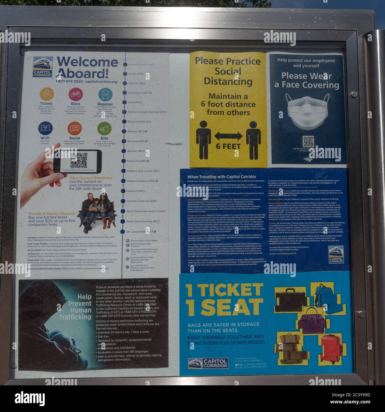Davis, California, USA. June 16, 2020. Davis Amtrak station sign laying ...