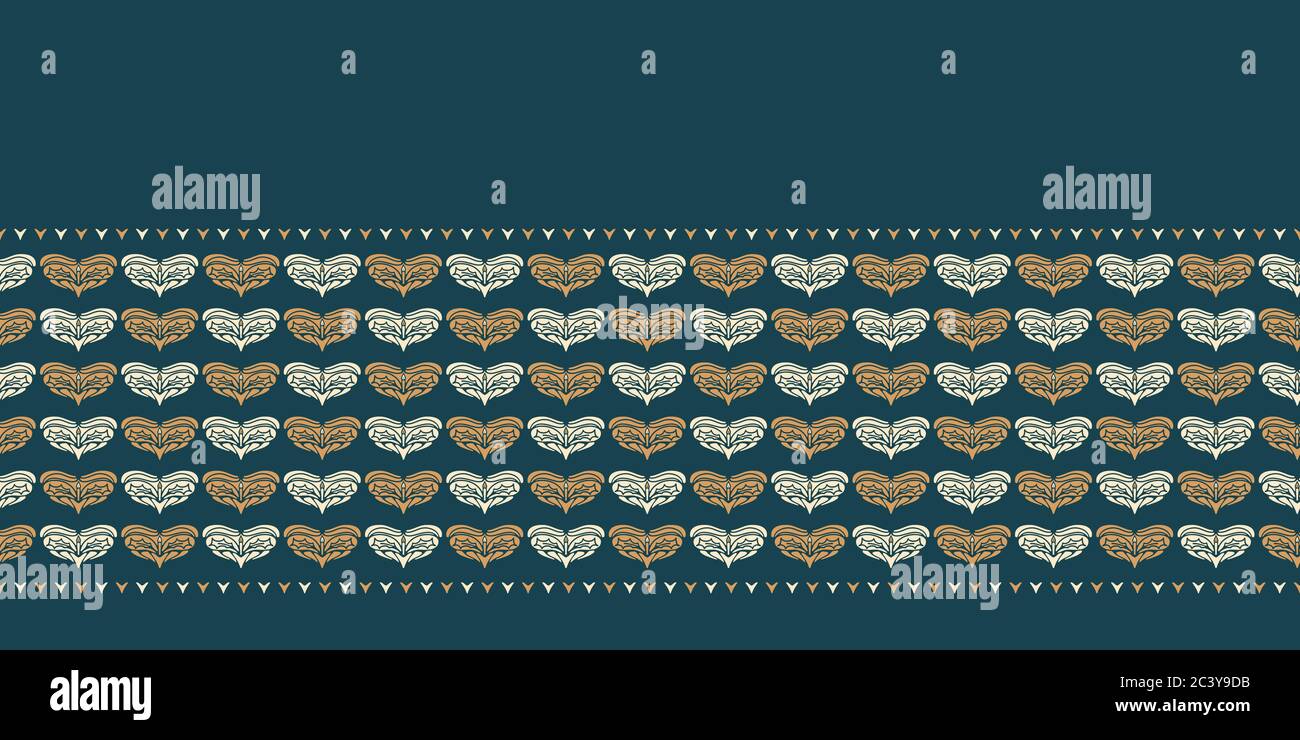Hand drawn Christmas foliage heart border pattern. Stylized love motif ...