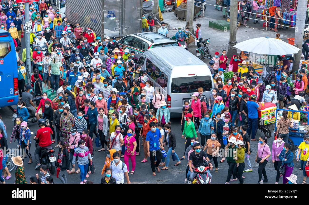 Busy traffic rush hours with thousands of workers walk out port company ...