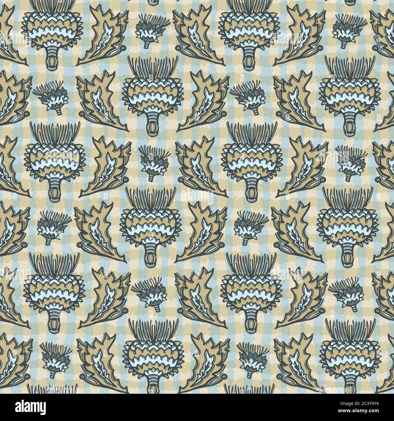 Seamless vector pattern. Hand drawn thistle leaf floral damask ...