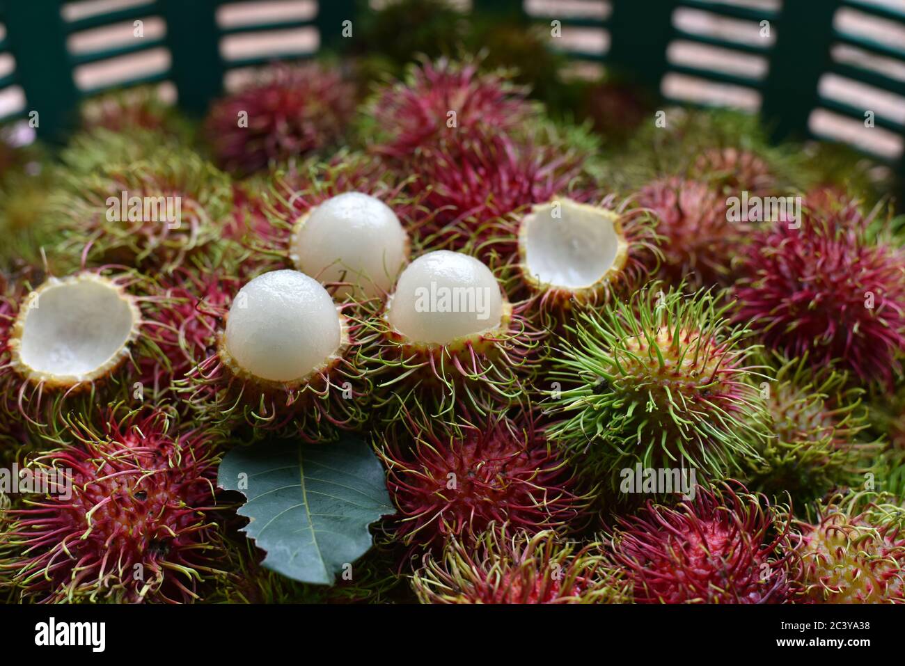 Close up Rambutan peeled. Top view Healthy fruits rambutans in a ...