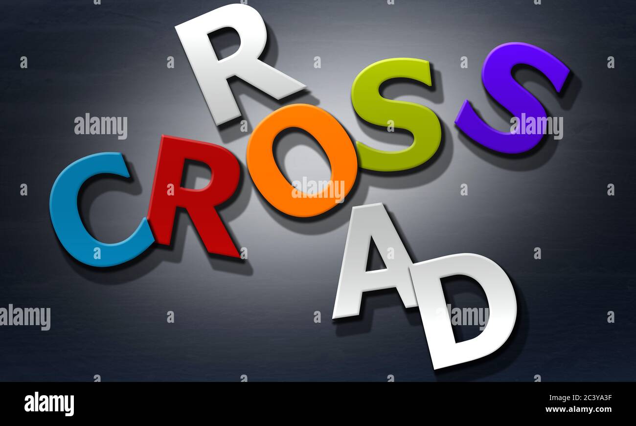Cross road phrase composed of multicolored alphabet, 3d rendering Stock ...