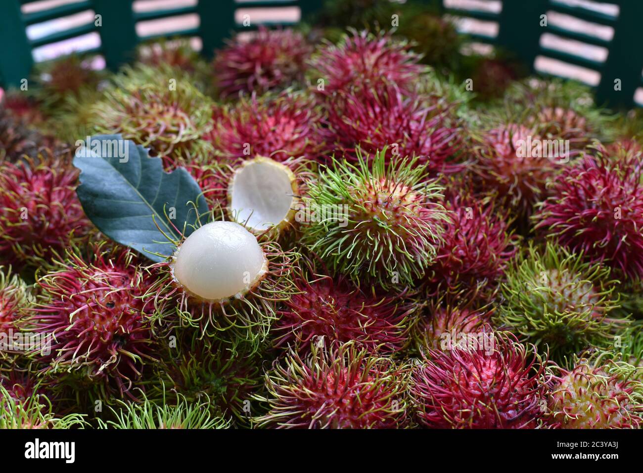 Close up Rambutan peeled. Top view Healthy fruits rambutans in a ...