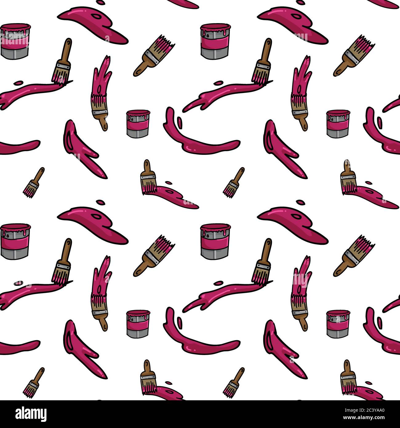 Cute painting set cartoon seamless vector pattern. Hand drawn home ...