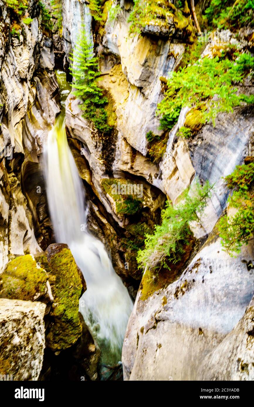 Waterfall at First Bridge over Maligne Canyon in Jasper National Park ...
