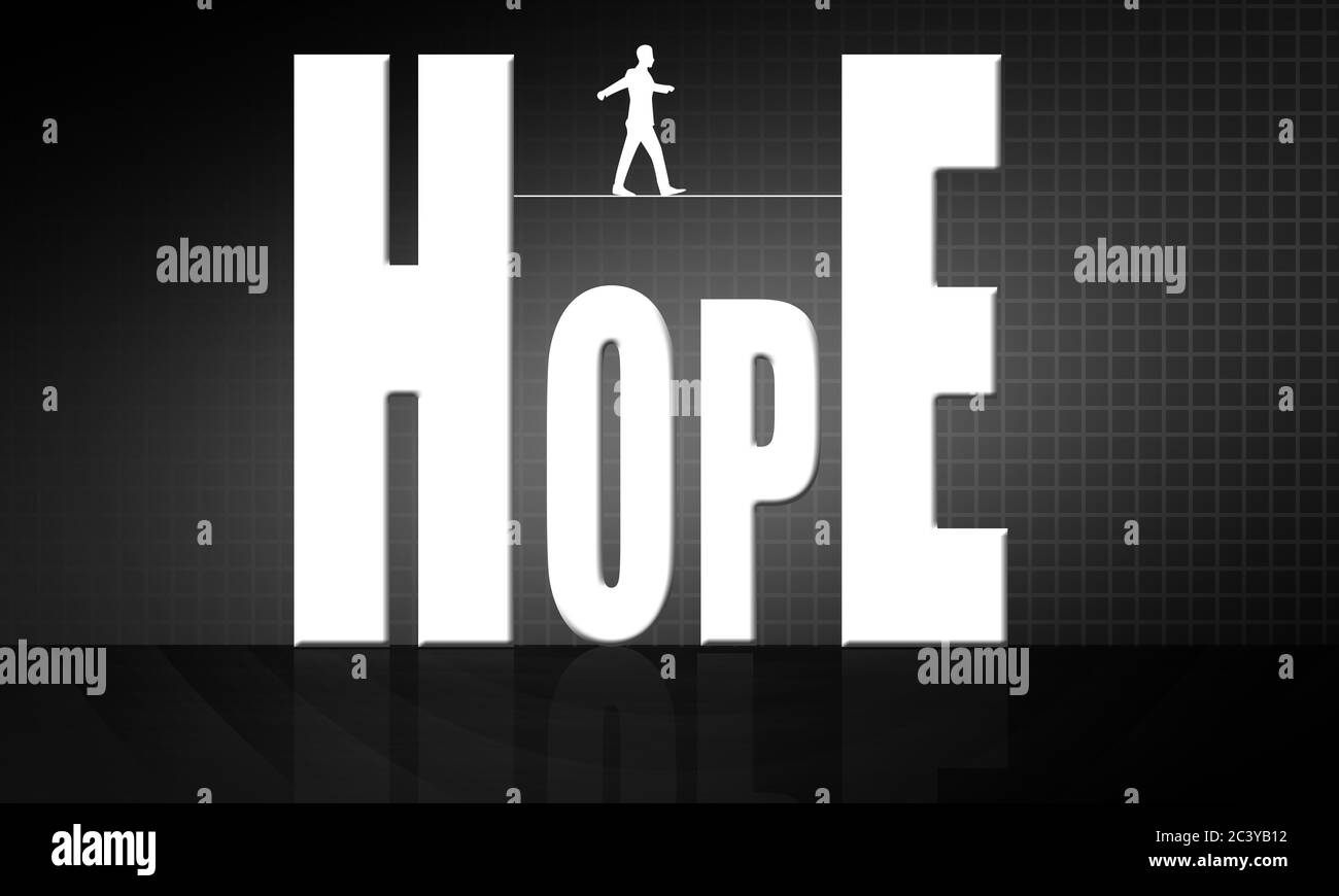 Man walking on tight rope on the hope word, 3d rendering Stock Photo ...