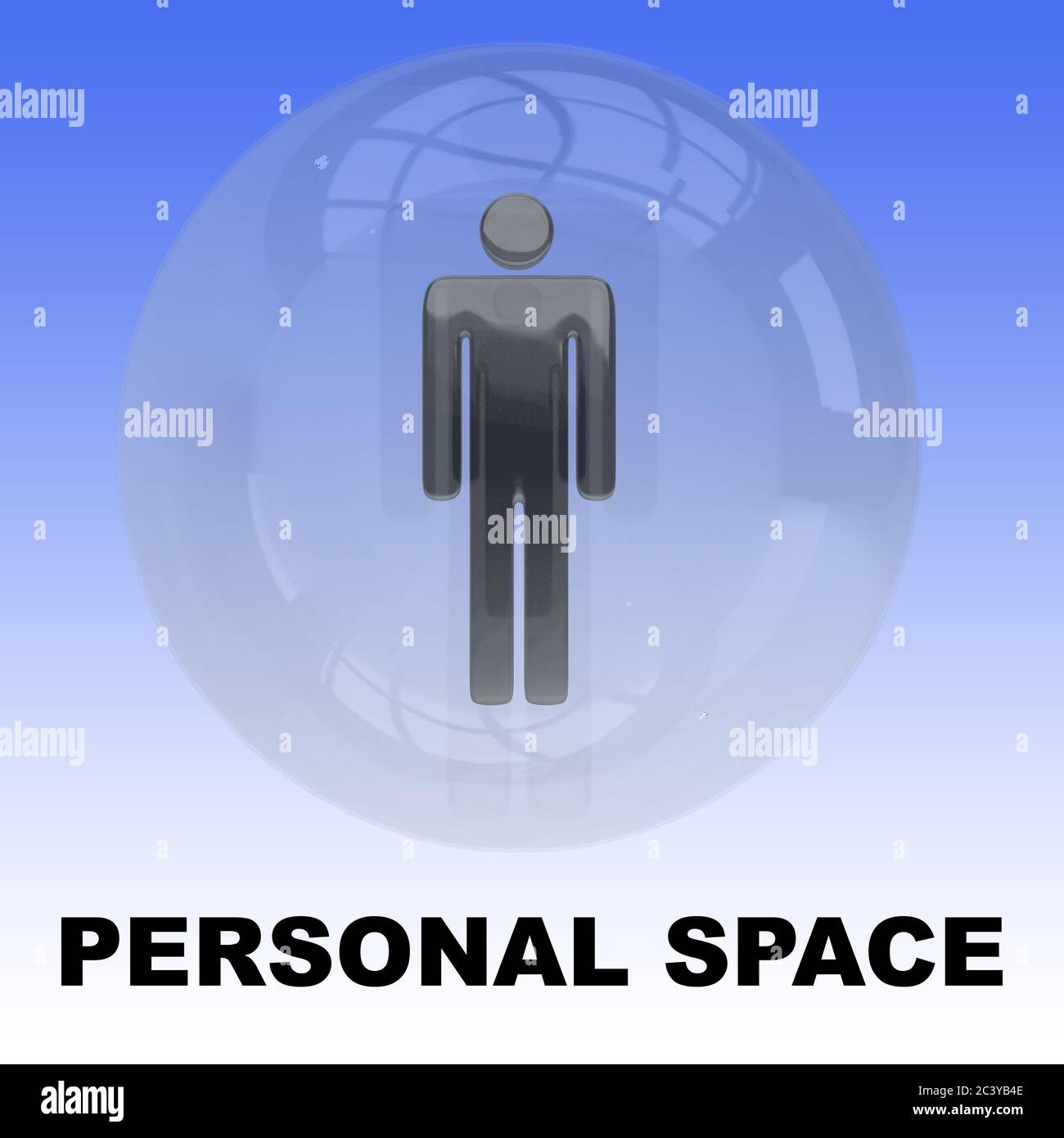 3D illustration of human silhouette contained in a transparent bubble ...