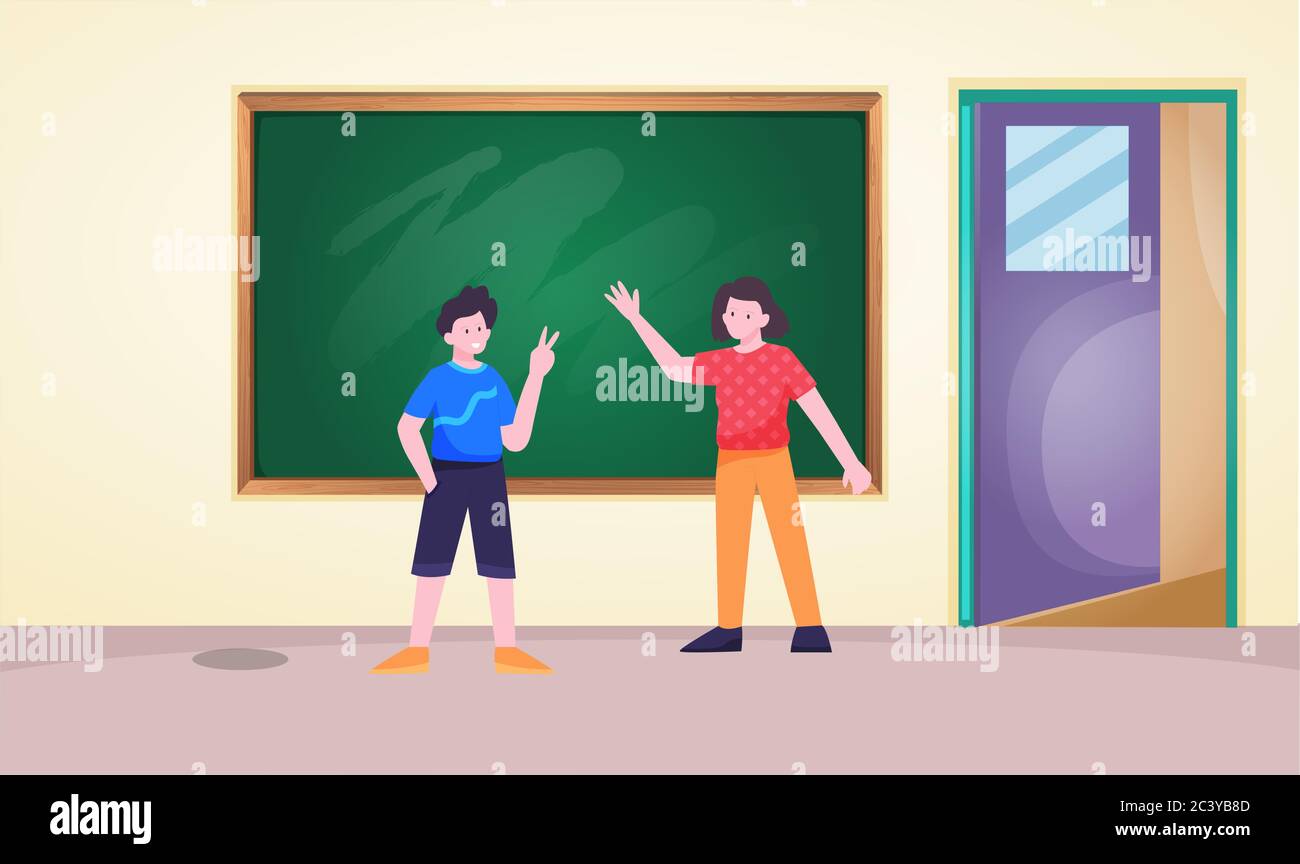 Female teacher standing classroom Stock Vector Images - Alamy