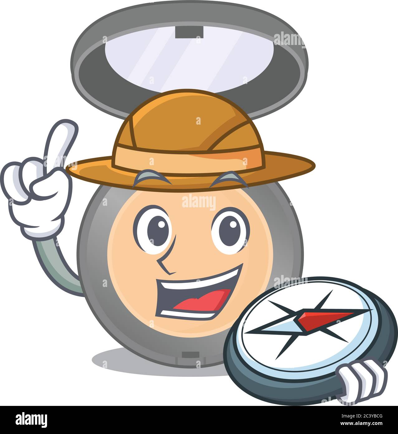 Highlighter mascot design style of explorer using a compass during the ...