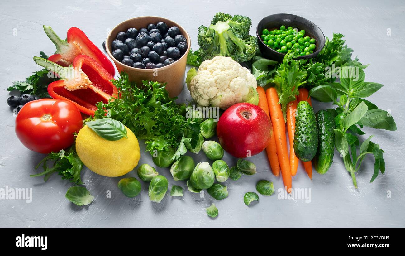 Fresh vegetables. Vegan and vegetarian concept. Foods high in vitamins ...